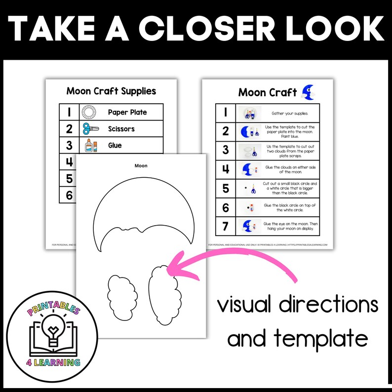Moon Paper Plate Craft With Visual Instructions - Etsy