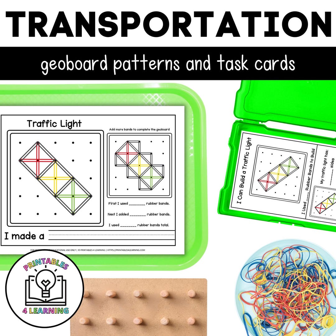 Transportation Geoboards | Task Cards and Full Mat Geoboard Activities ...