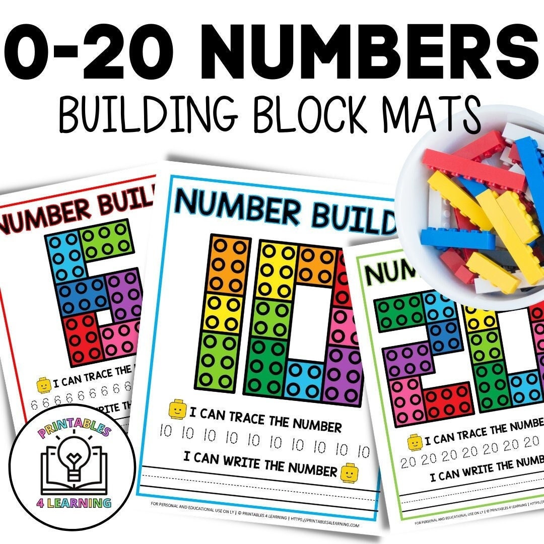 0-20 Number Building Block Worksheets and Flash Cards - Brick Building ...