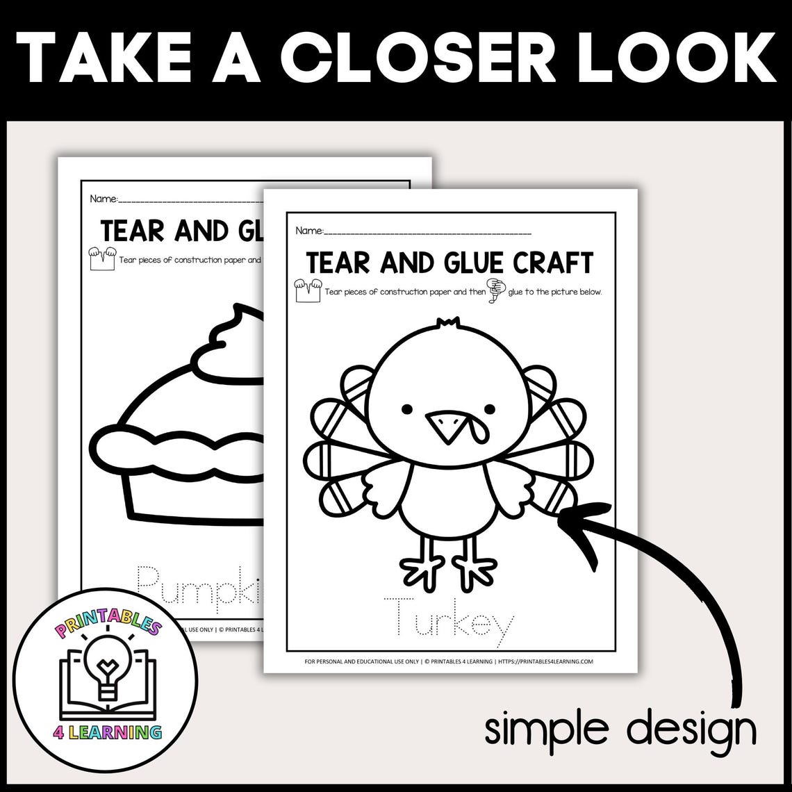 Thanksgiving Torn Art Crafts | Preschool and Kindergarten Fine Motor ...