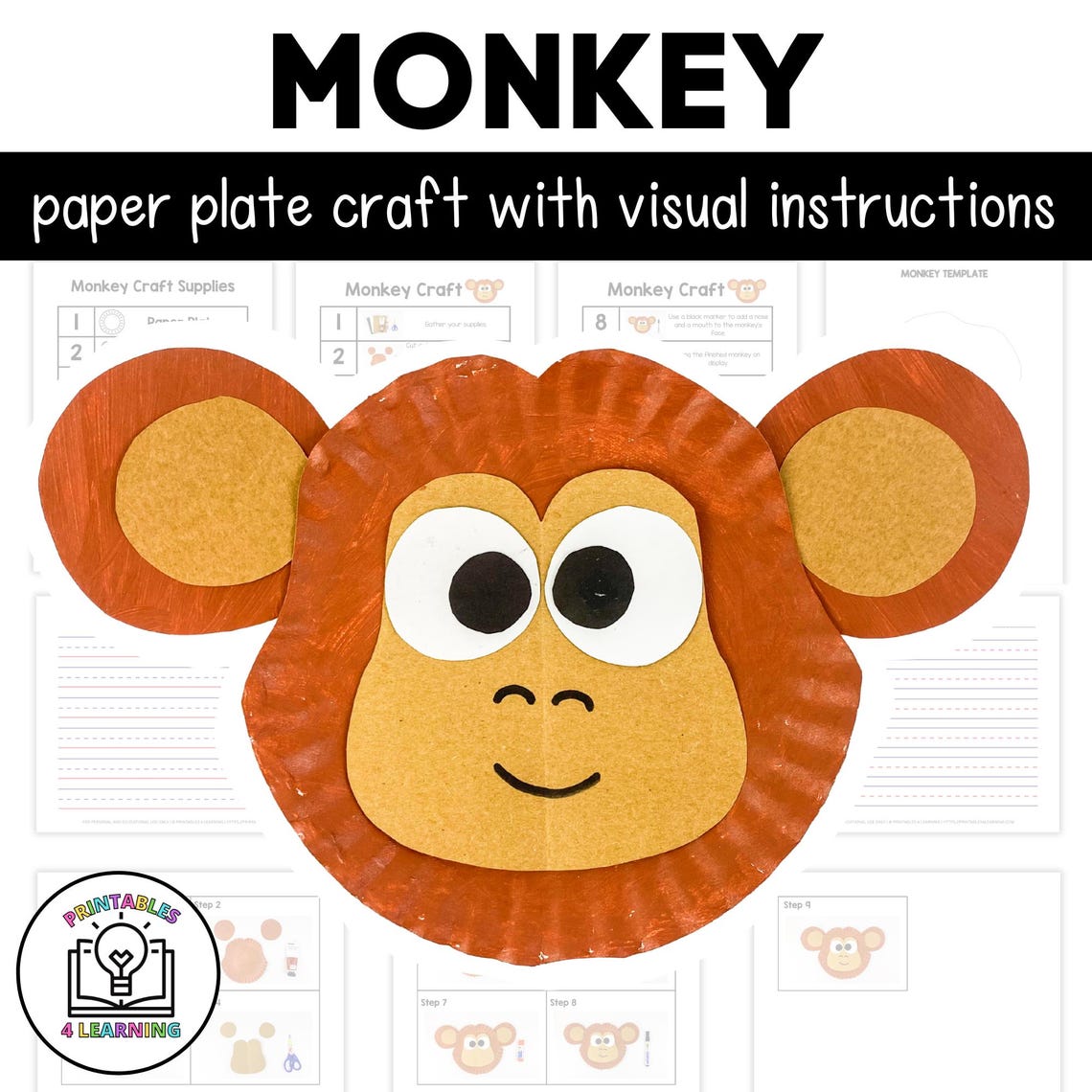 Monkey Paper Plate Craft With Visual Instructions - Etsy