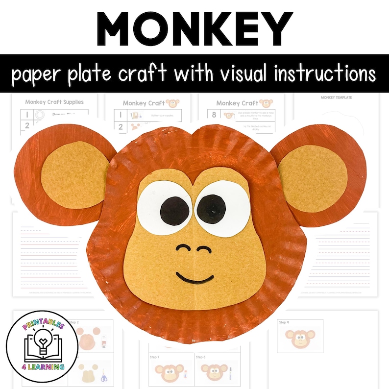 Monkey Paper Plate Craft With Visual Instructions - Etsy