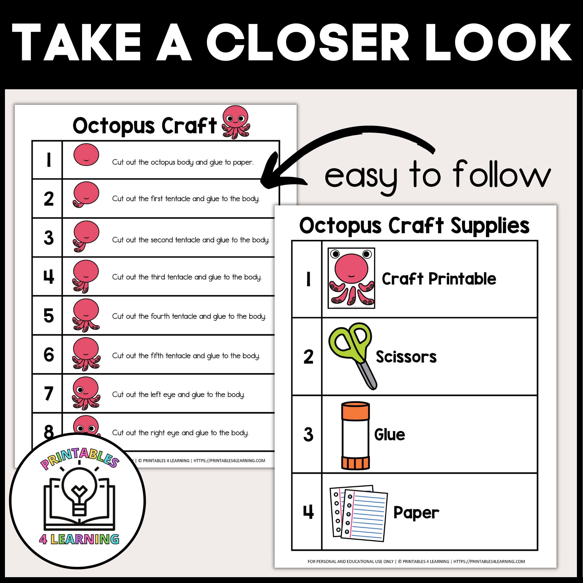 Printable Octopus Cut and Paste Craft - Instant Digital Download - Etsy