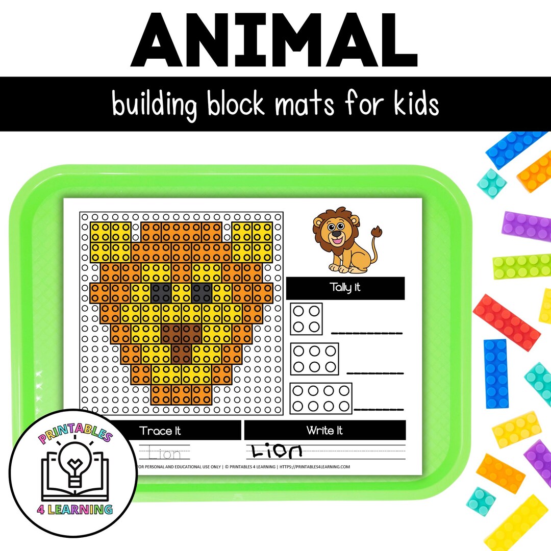 Animal Learning Building Blocks Mats - Brick Building Challenge STEM ...