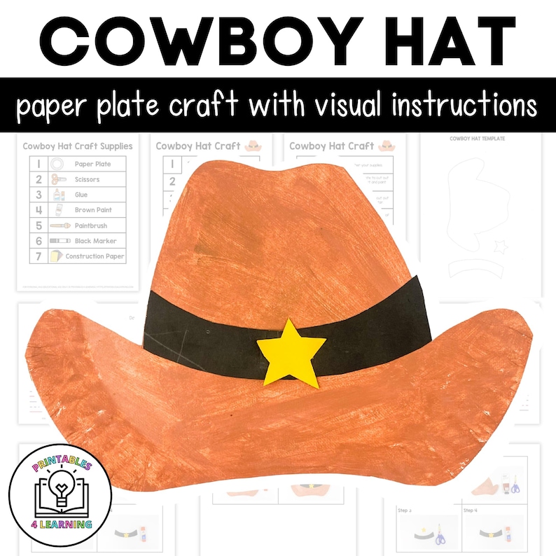Cowboy Hat Paper Plate Craft With Visual Instructions - Etsy