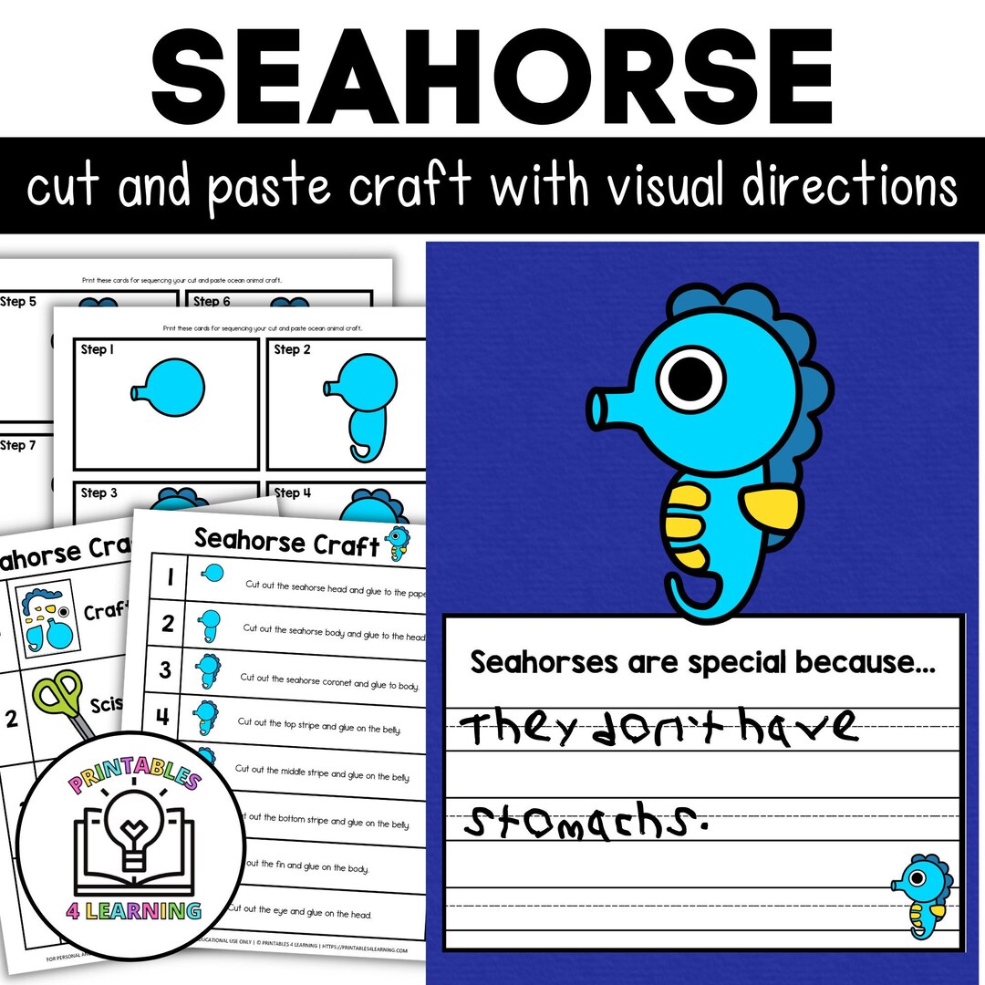 Printable Seahorse Cut and Paste Craft - Instant Digital Download - Etsy