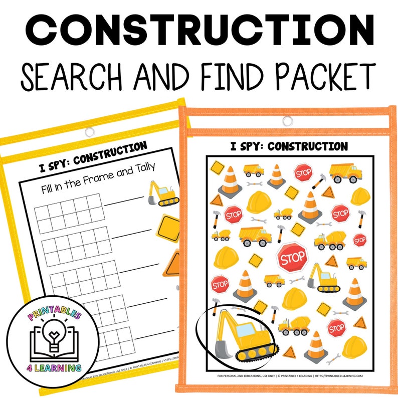 I Spy Game: Construction - Printable Kids Activity Instant Digital ...