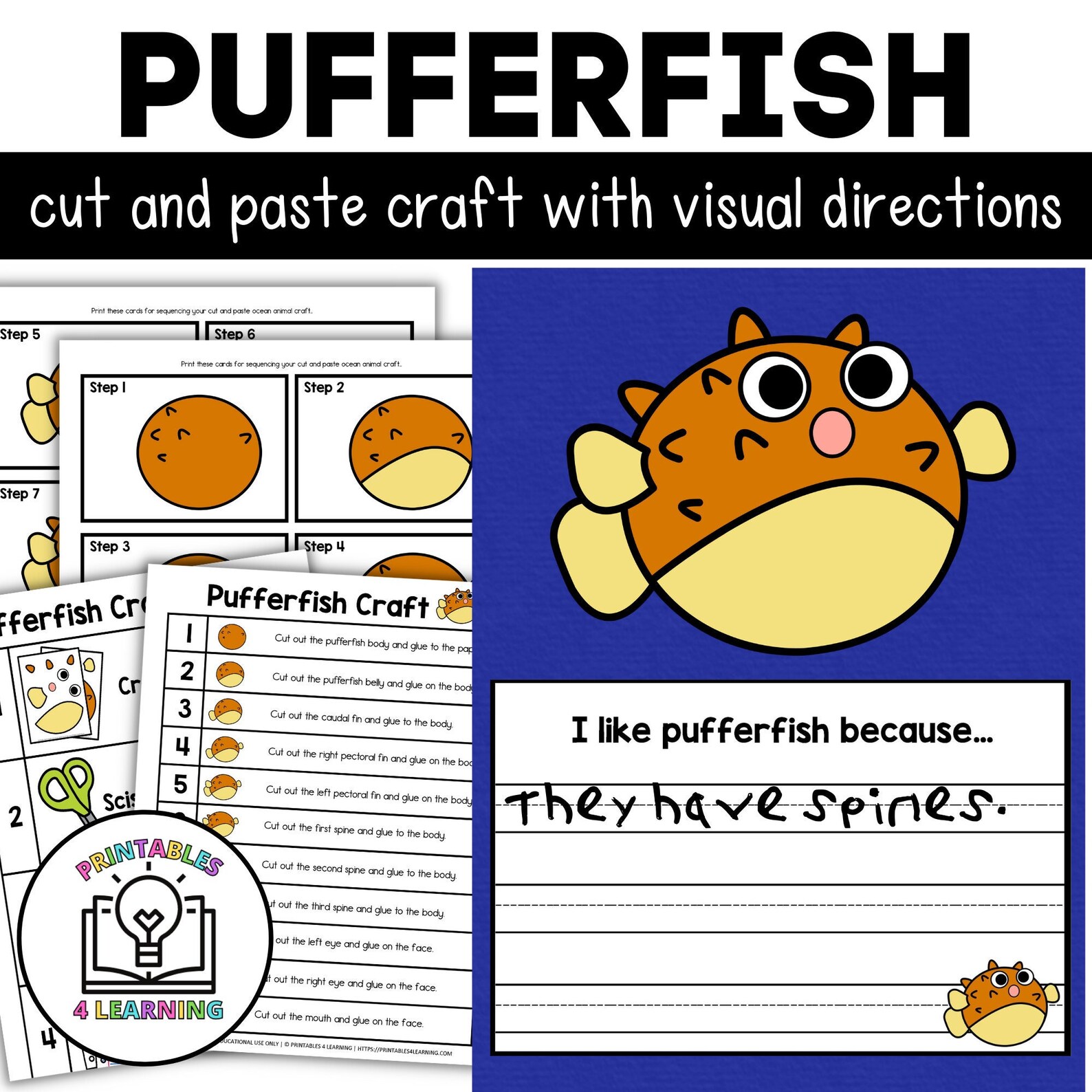 Printable Pufferfish Cut and Paste Craft - Instant Digital Download - Etsy
