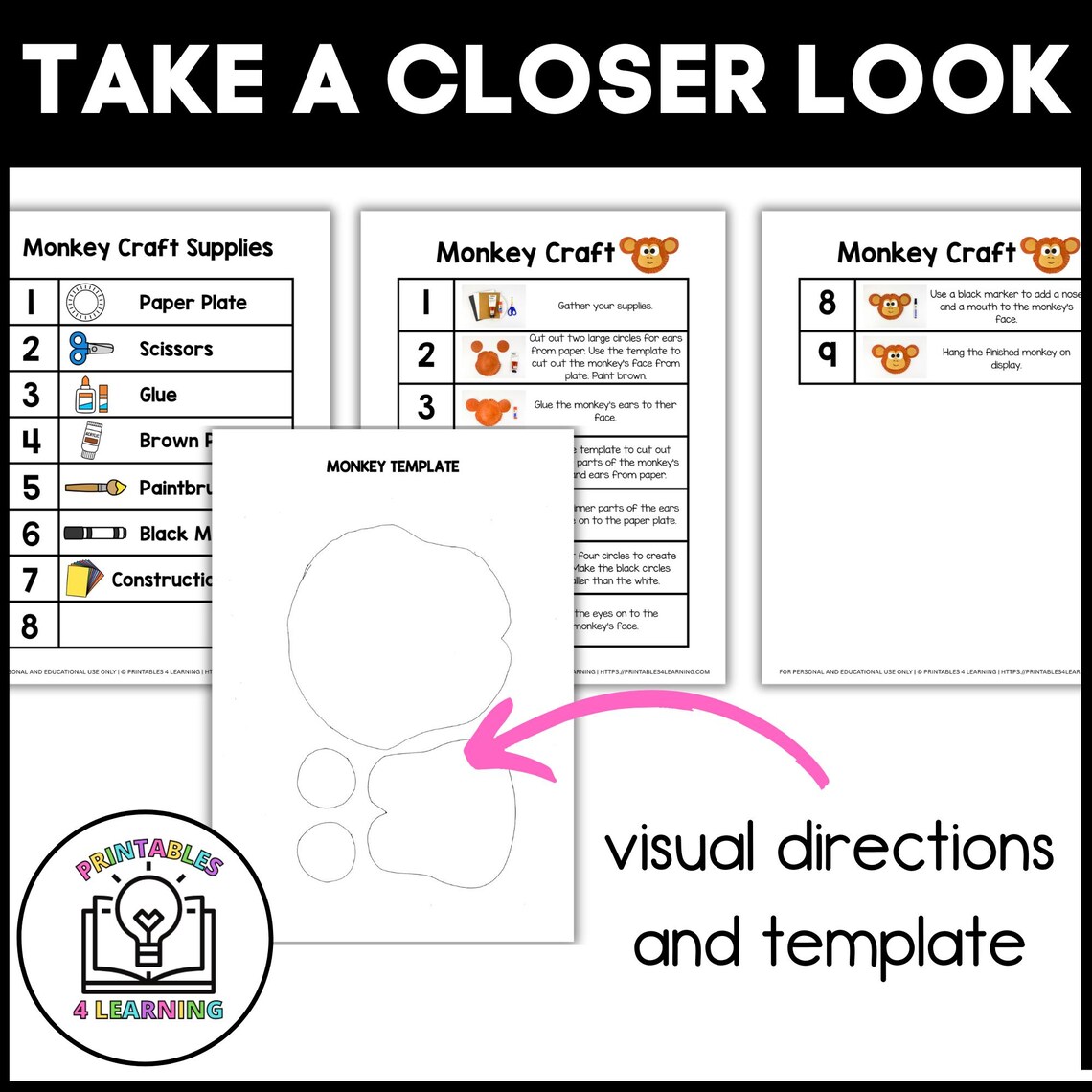 Monkey Paper Plate Craft With Visual Instructions - Etsy