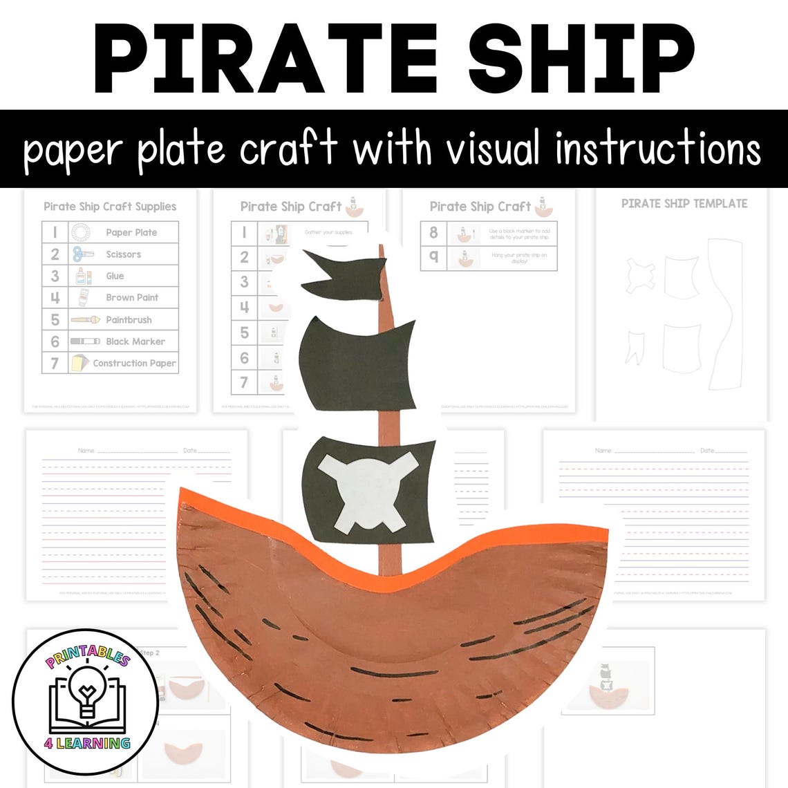 Pirate Ship Paper Plate Craft With Visual Instructions - Etsy