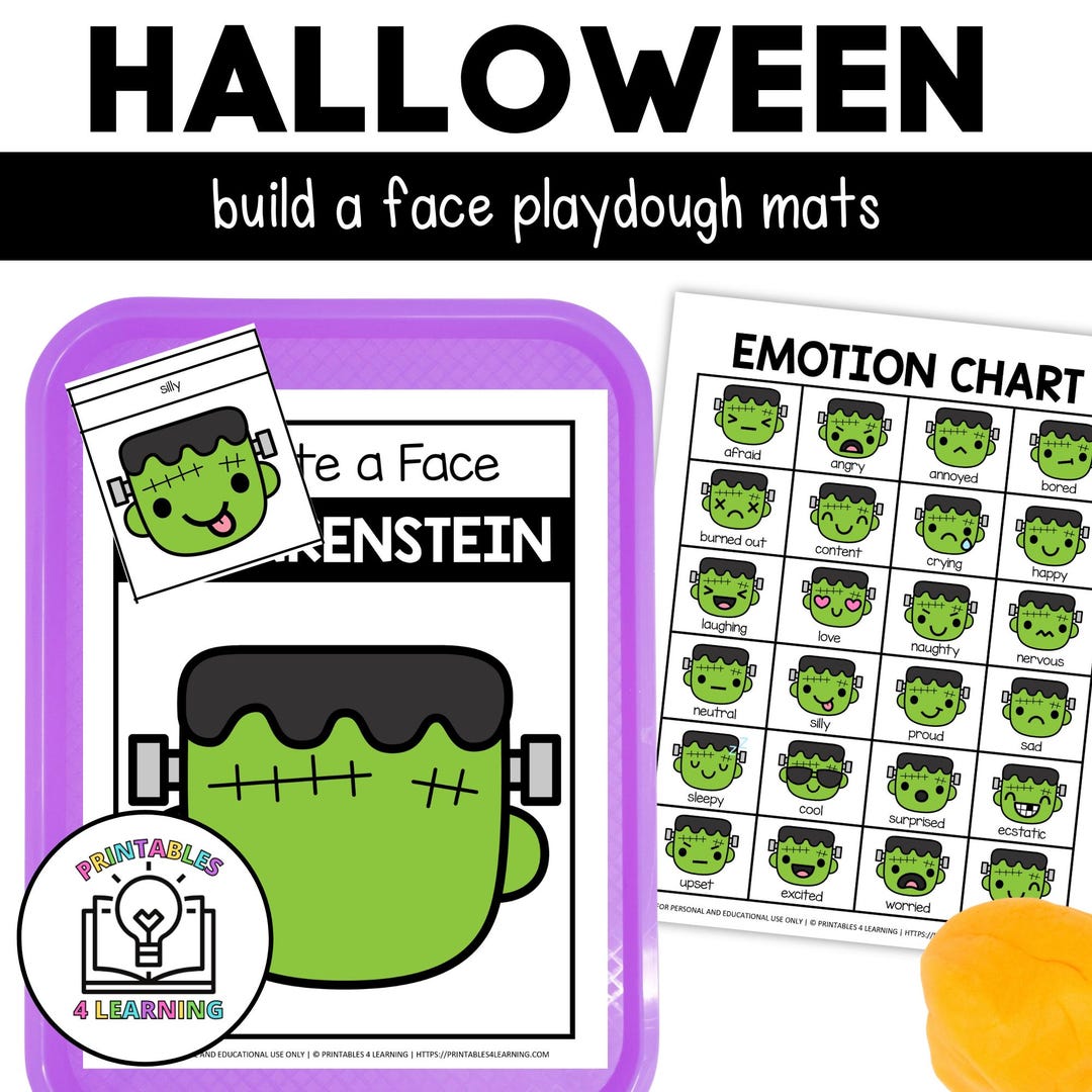 Halloween Build-a-face Playdough Mats With Emotion Flashcards - Etsy