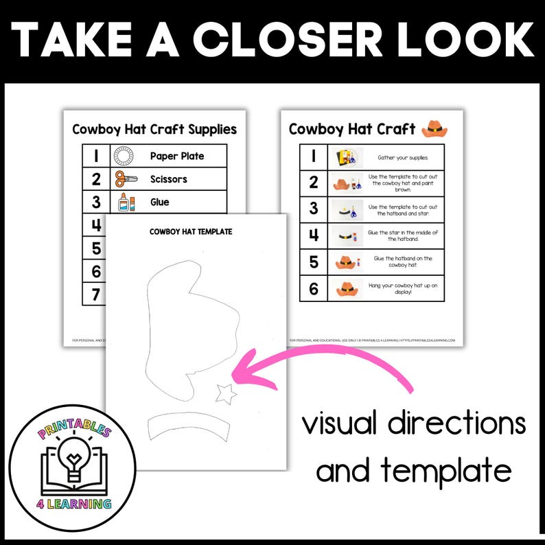 Cowboy Hat Paper Plate Craft With Visual Instructions - Etsy