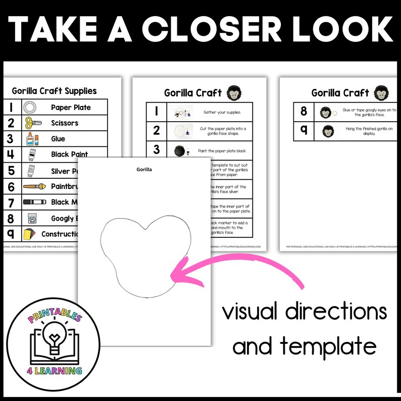 Gorilla Paper Plate Craft With Visual Instructions - Etsy