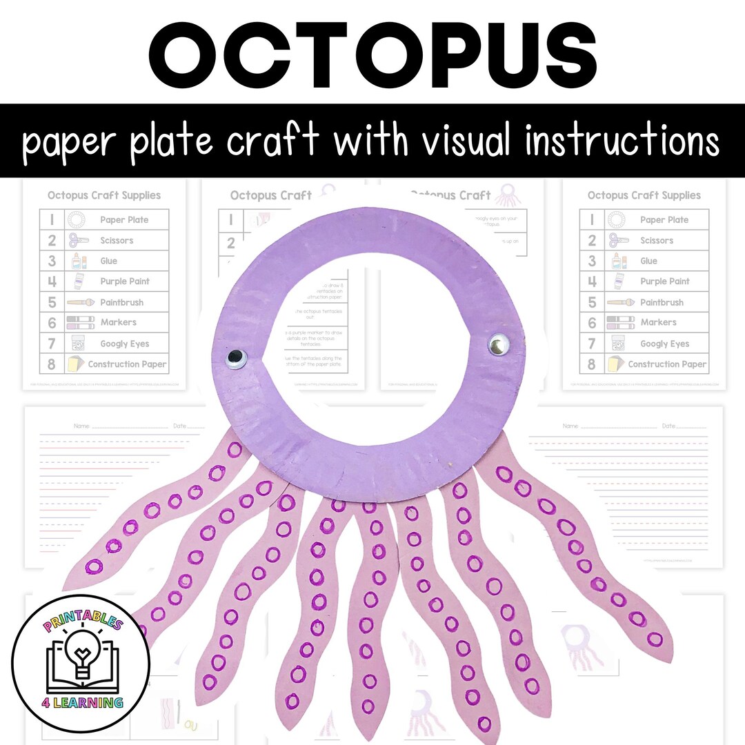 Octopus Paper Plate Craft With Visual Instructions - Etsy