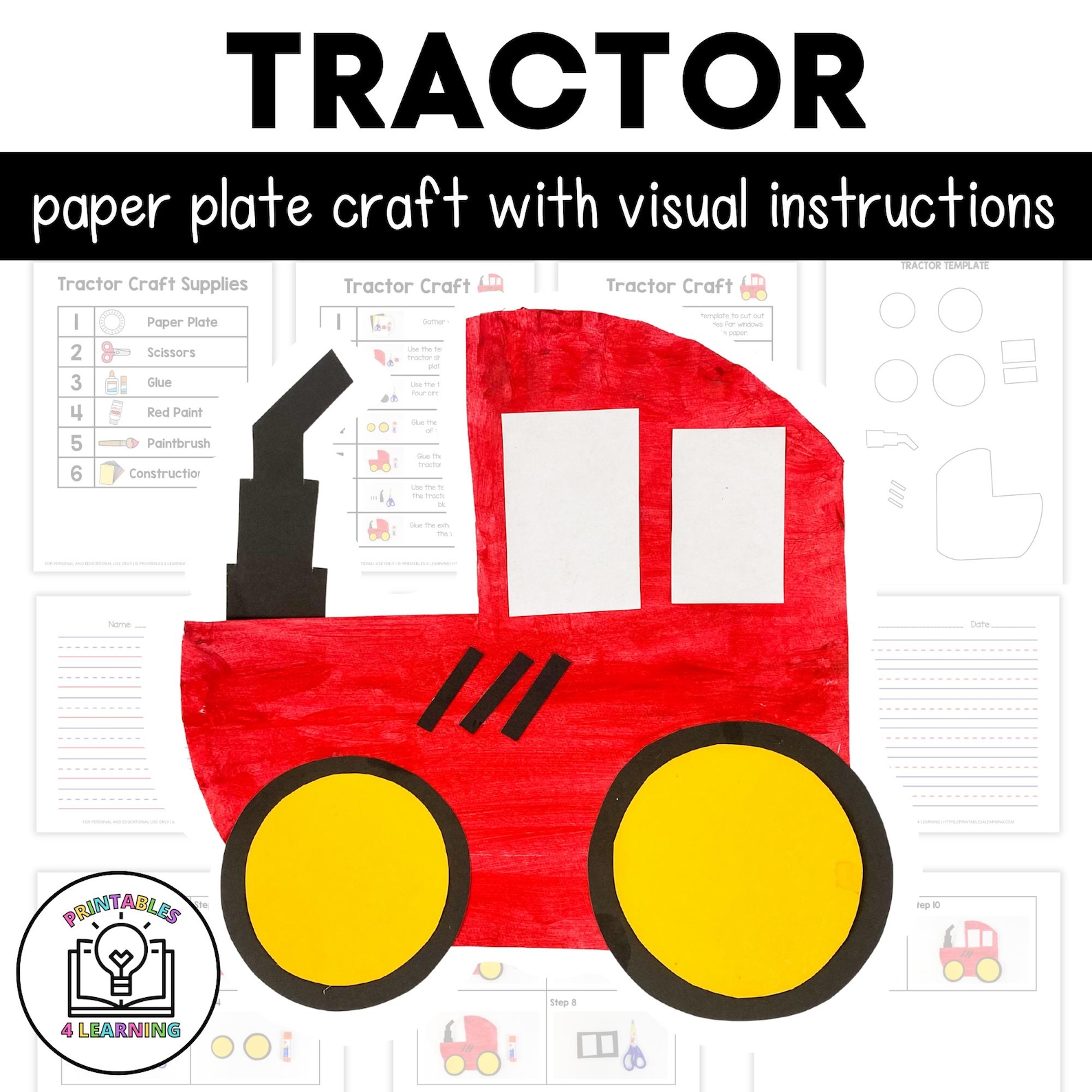 Tractor Paper Plate Craft With Visual Instructions - Etsy