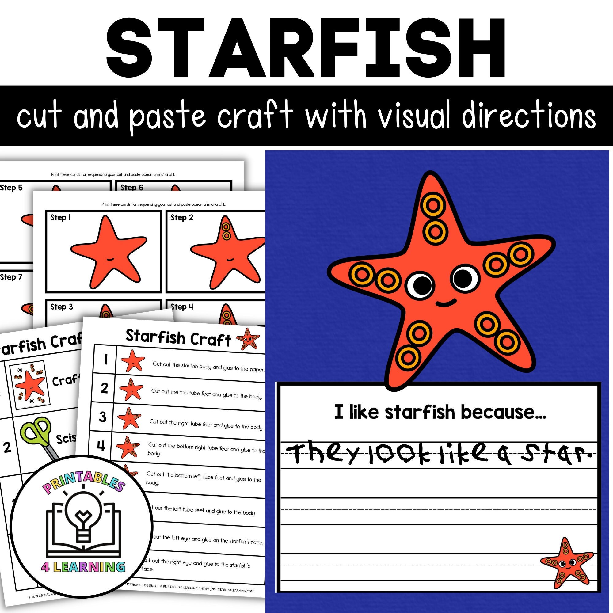 Printable Starfish Cut and Paste Craft Instant Digital Download - Etsy