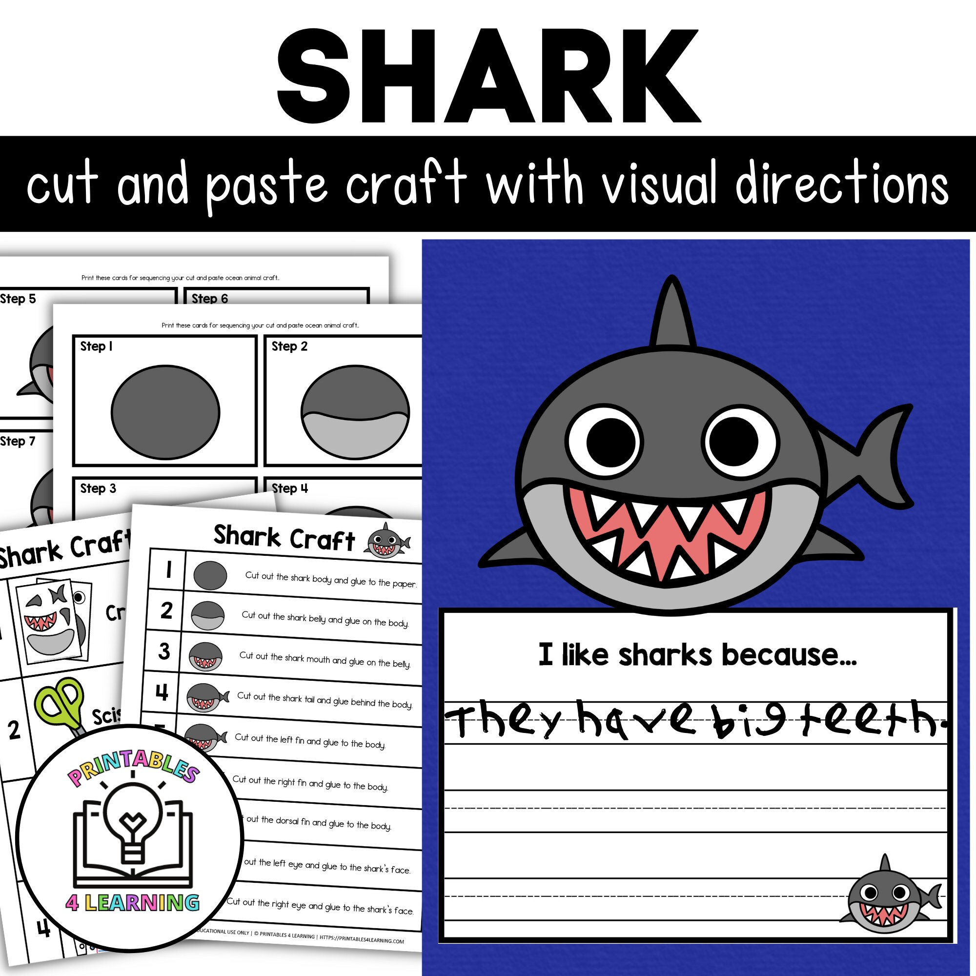 Printable Shark Cut and Paste Craft - Instant Digital Download - Etsy
