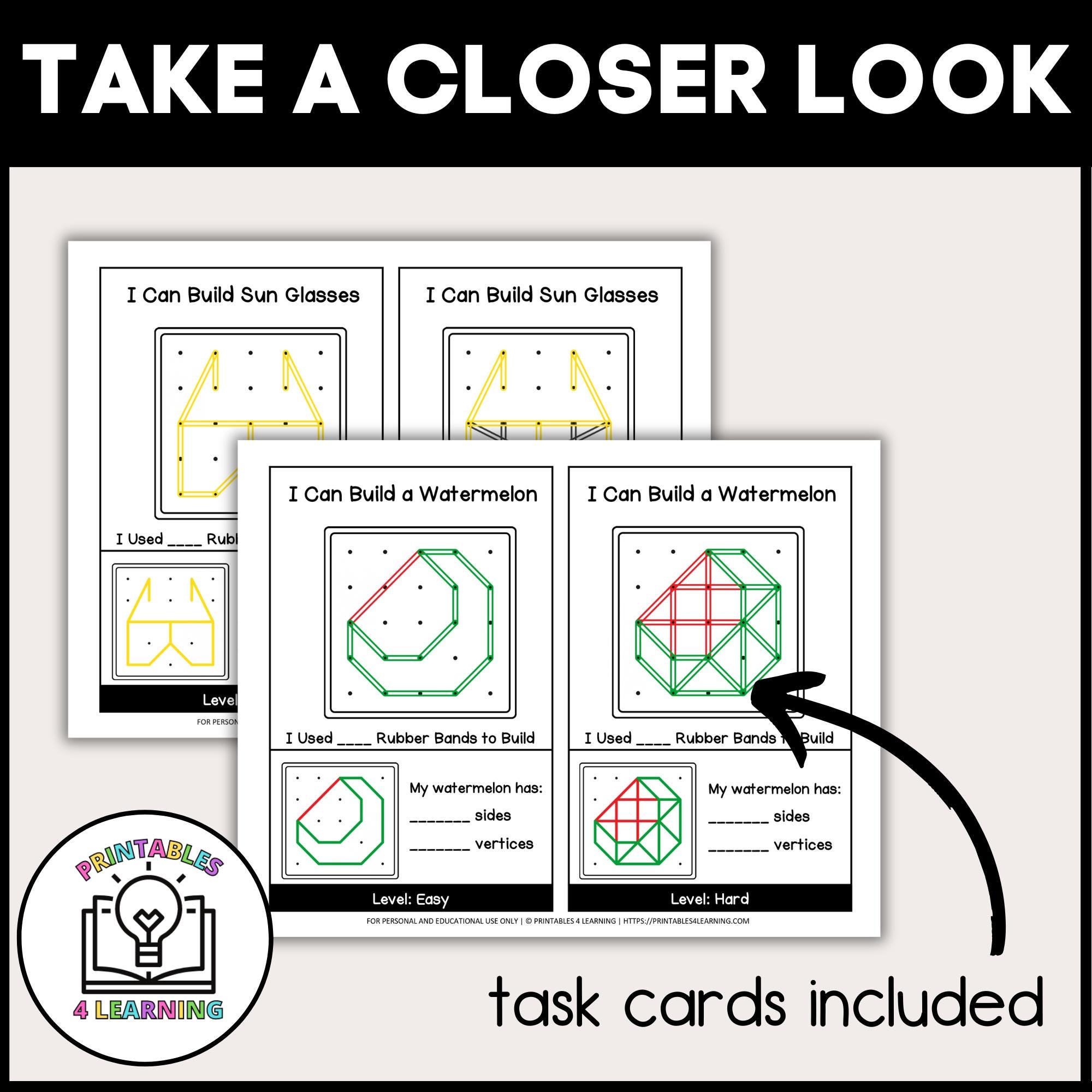 Summer Geoboards | Task Cards and Full Mat Geoboard Activities - Etsy