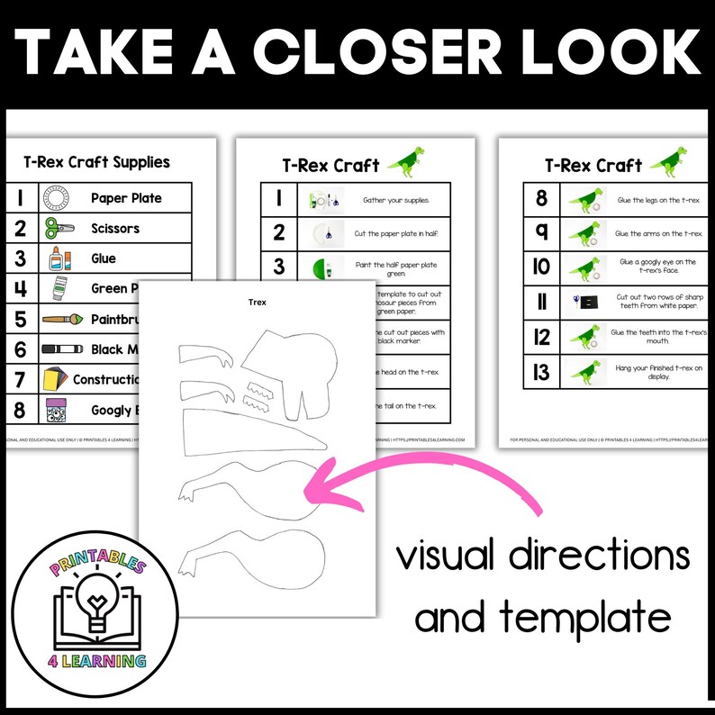 T-rex Paper Plate Craft With Visual Instructions - Etsy