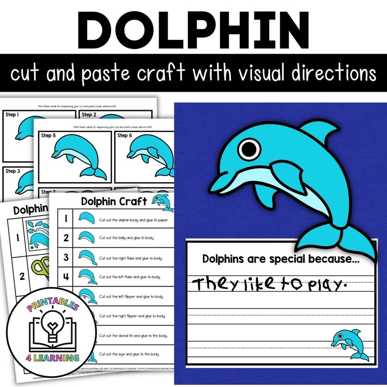 Printable Dolphin Cut and Paste Craft - Instant Digital Download - Etsy