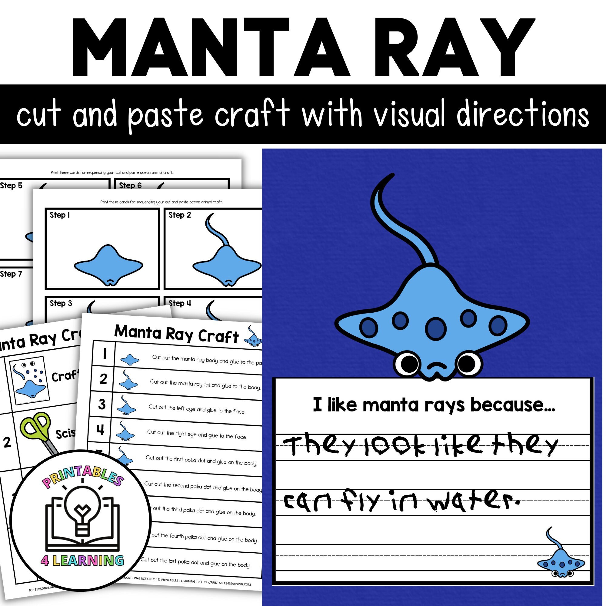 Printable Manta Ray Cut and Paste Craft Instant Digital Download - Etsy