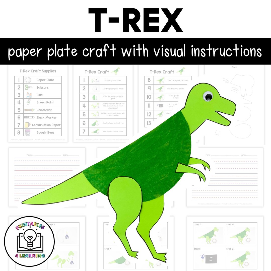 T-rex Paper Plate Craft With Visual Instructions - Etsy