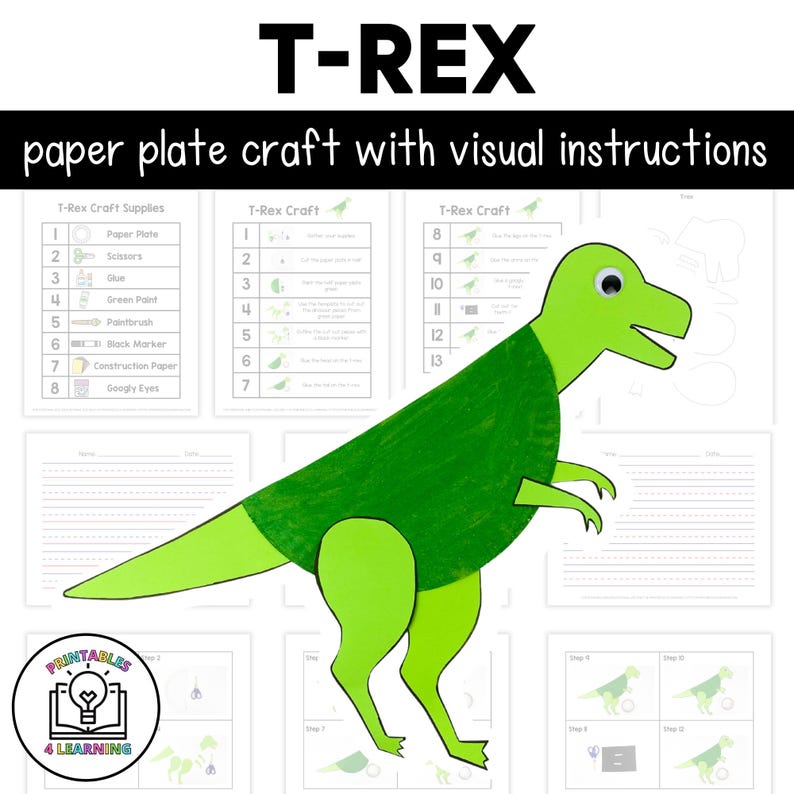 T-rex Paper Plate Craft With Visual Instructions - Etsy