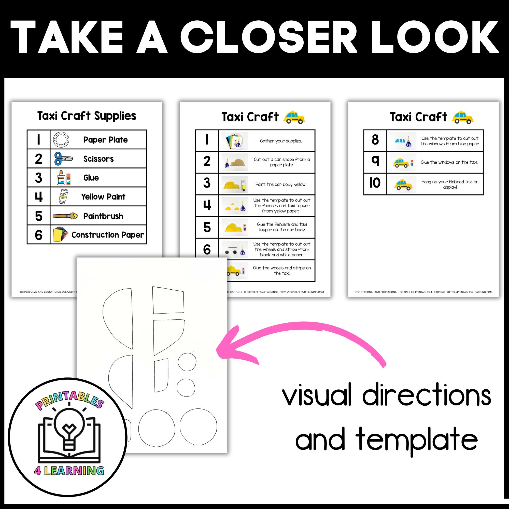 Taxi Paper Plate Craft With Visual Instructions - Etsy