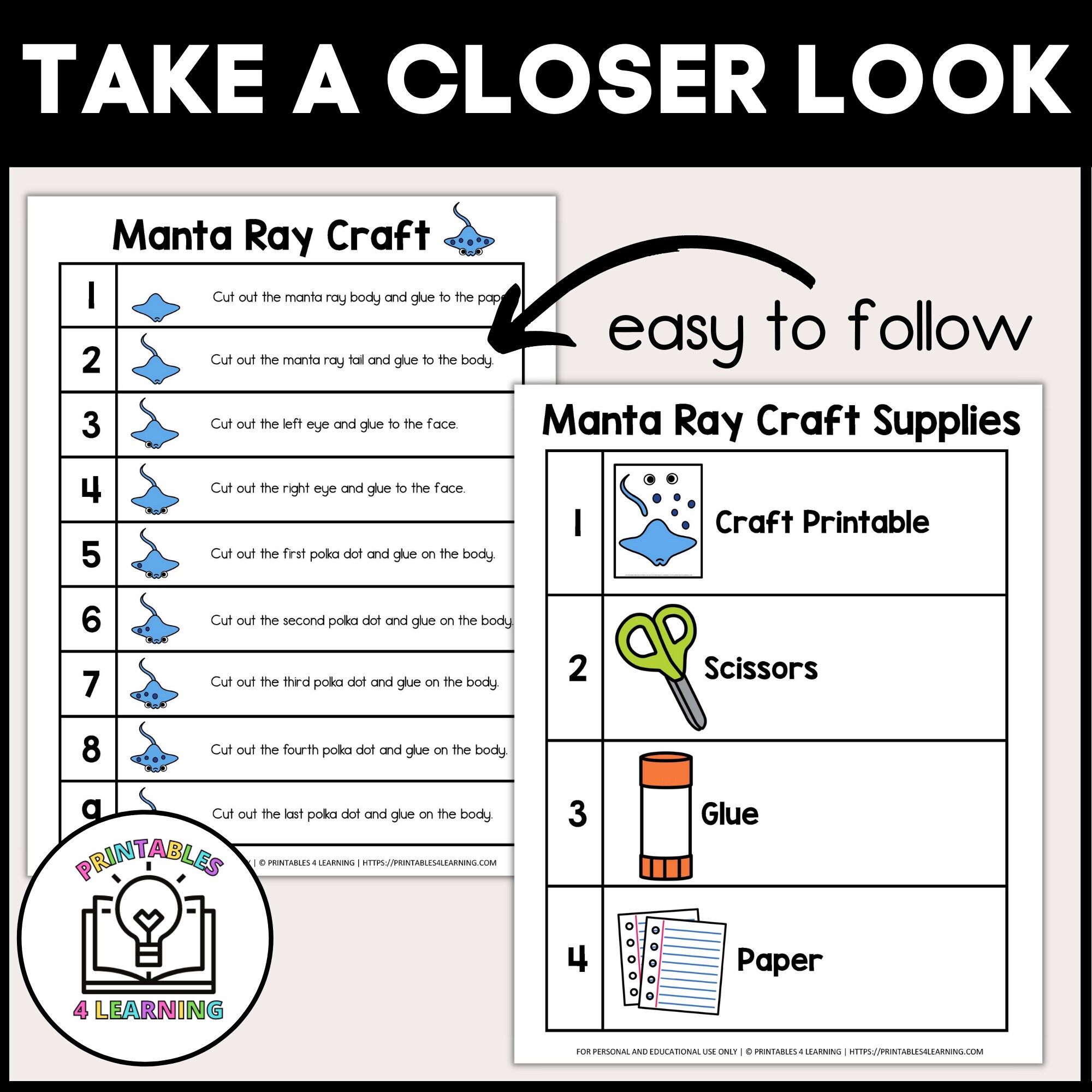 Printable Manta Ray Cut and Paste Craft Instant Digital Download - Etsy