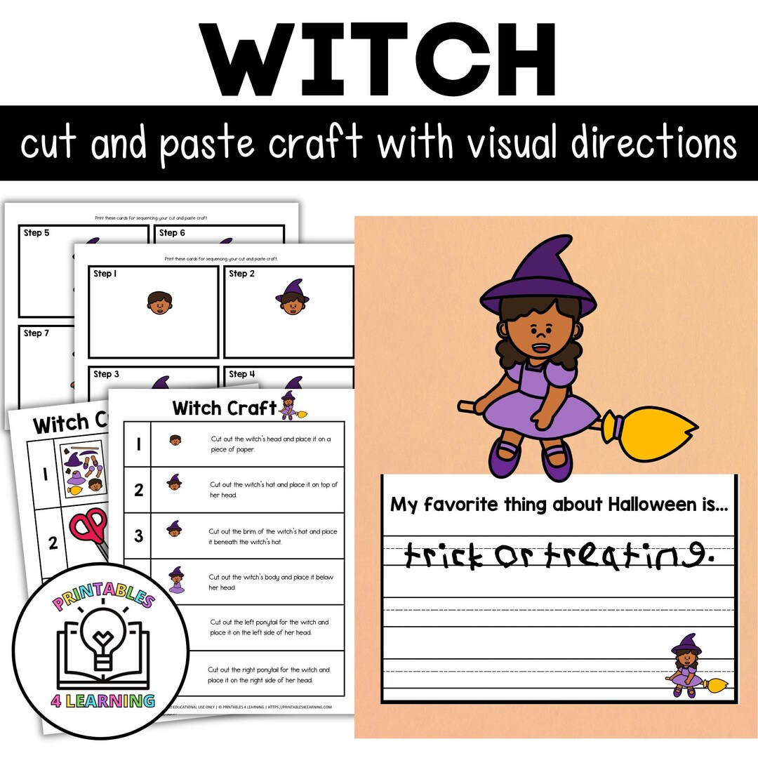 Halloween Witch Cut and Paste Craft With Visual Directions - Etsy
