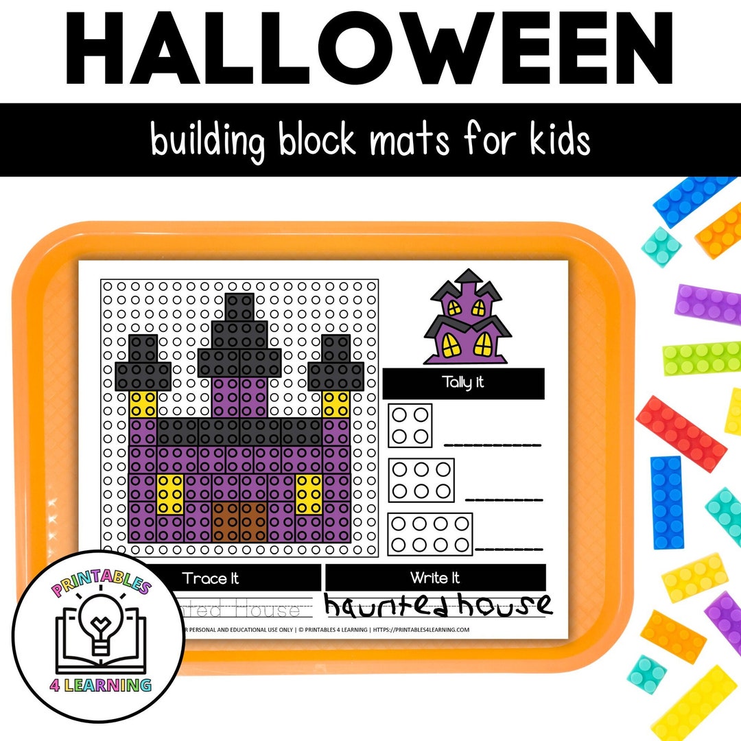Halloween Building Block Printable Worksheets - Brick Building ...
