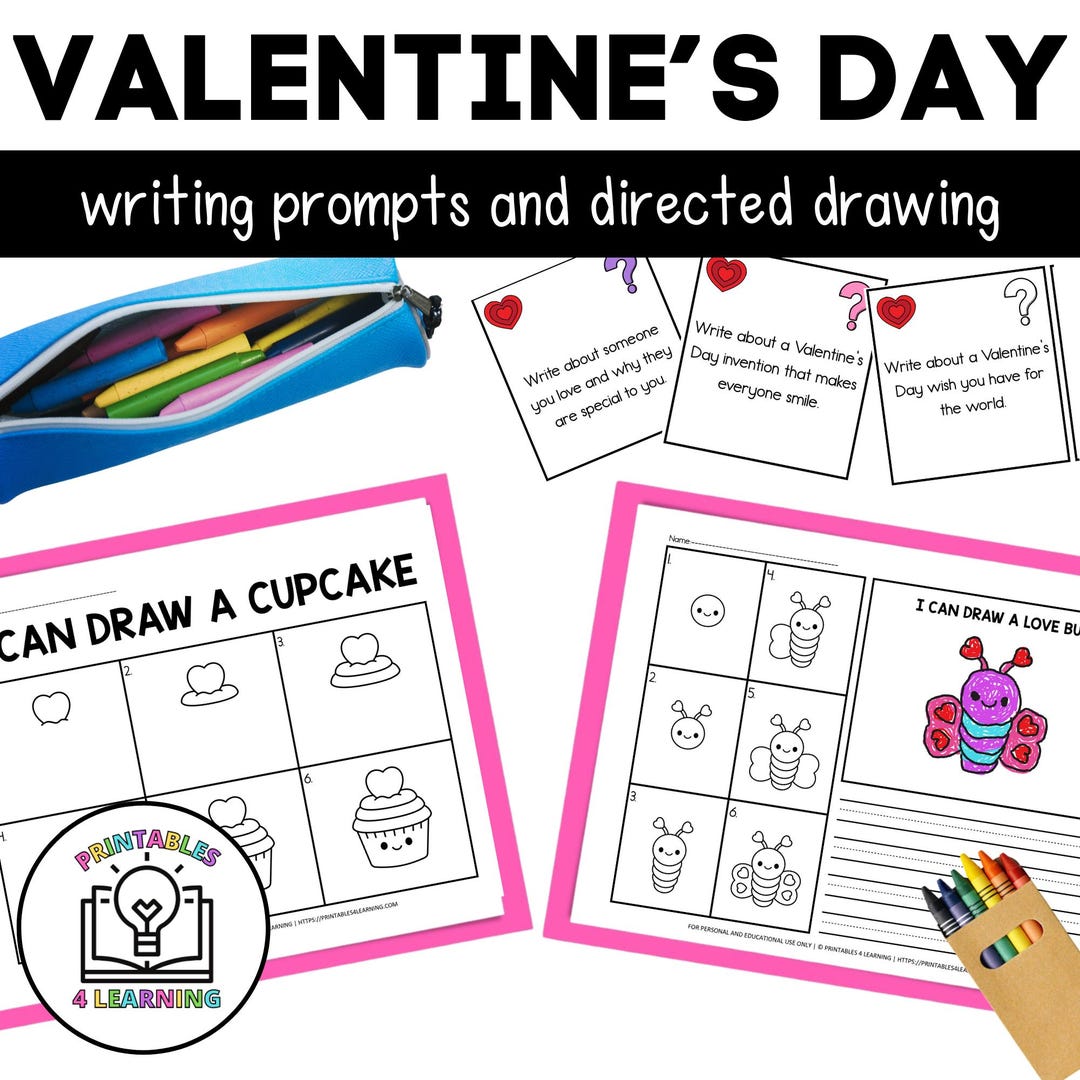 Valentine's Day Directed Drawing | Valentine's Day Writing Prompts - Etsy