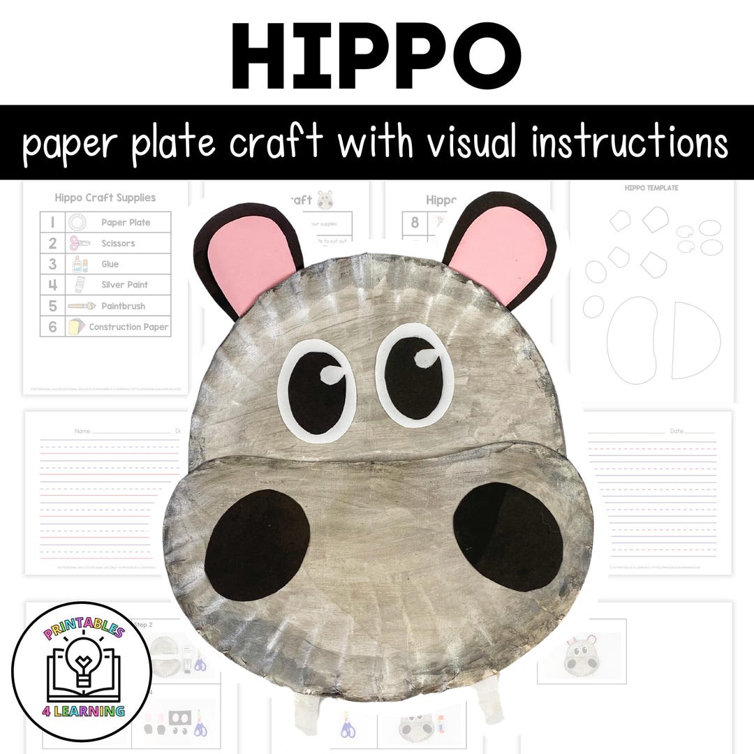 Hippo Paper Plate Craft With Visual Instructions - Etsy