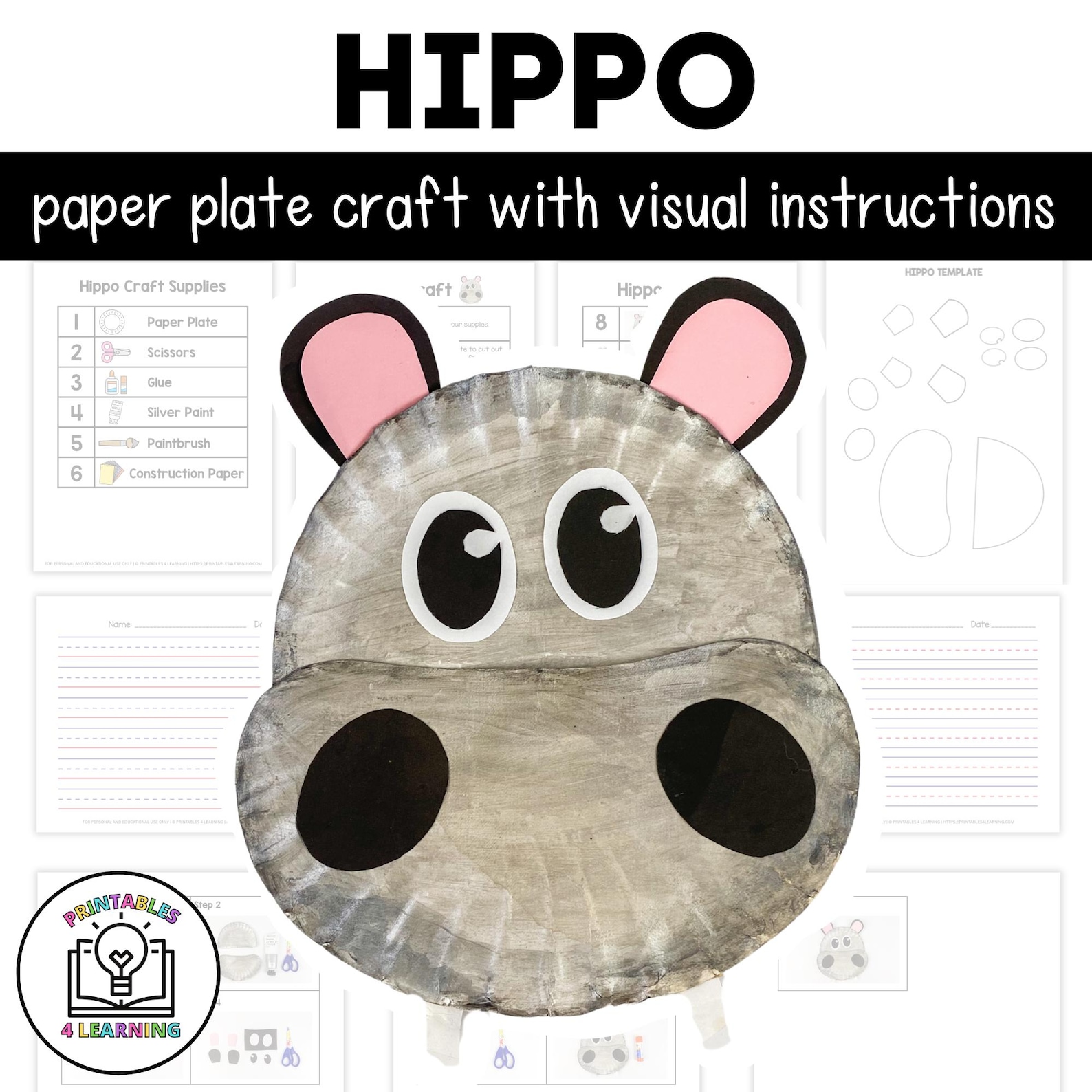 Hippo Paper Plate Craft With Visual Instructions - Etsy