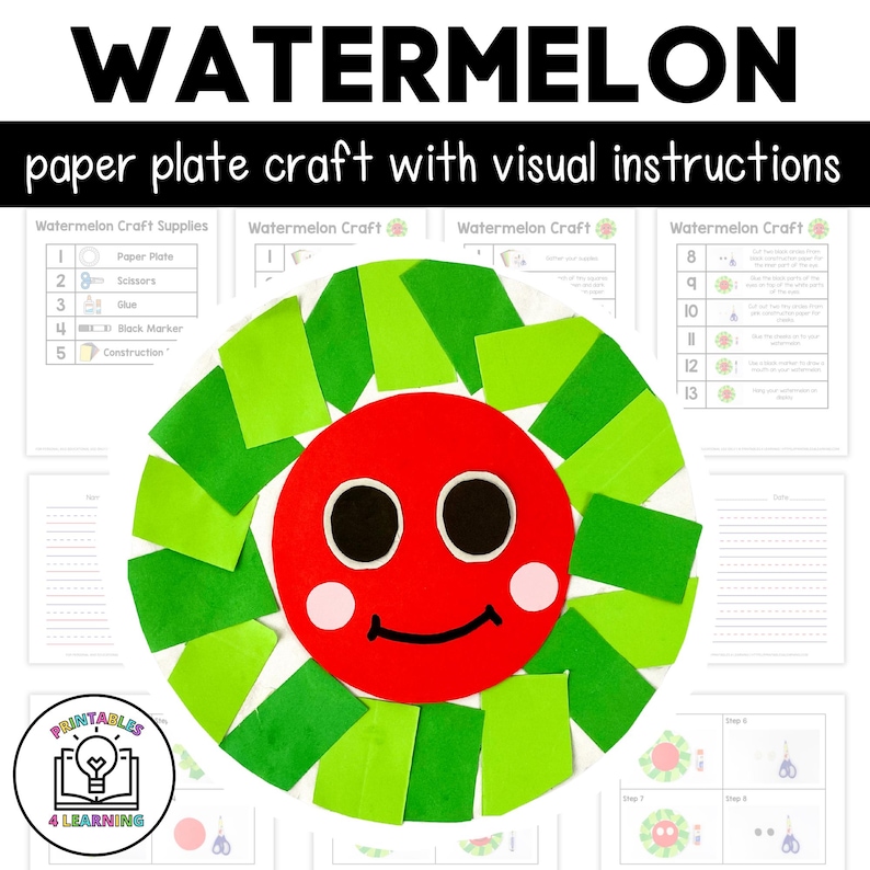Watermelon Paper Plate Craft With Visual Instructions - Etsy