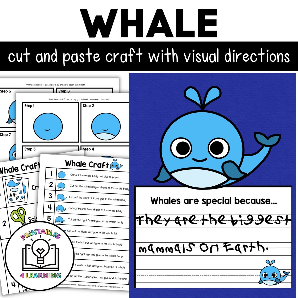 Printable Whale Cut and Paste Craft - Instant Digital Download - Etsy
