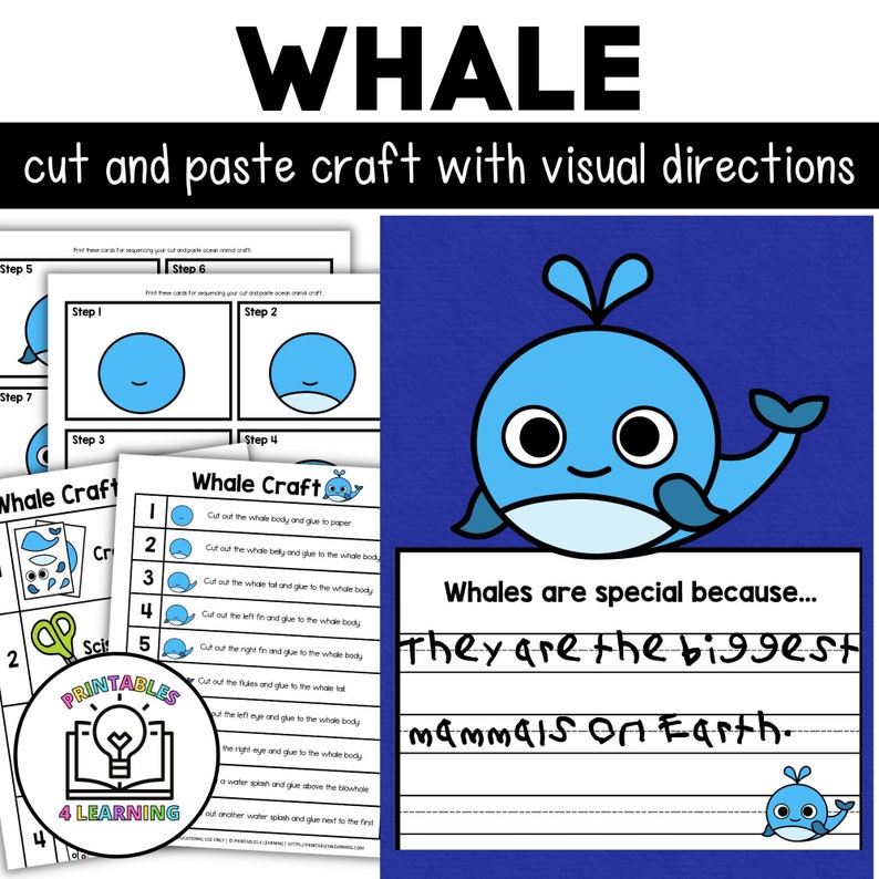 Printable Whale Cut and Paste Craft - Instant Digital Download - Etsy