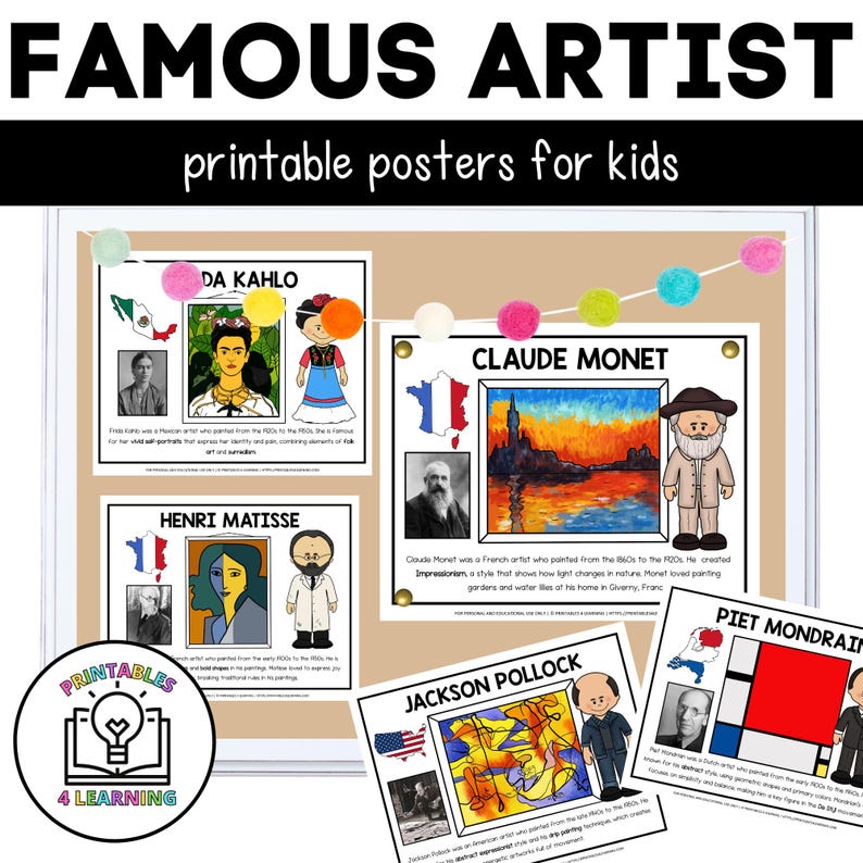 Printable Famous Artists Classroom Posters for Kids | Instant Digital ...