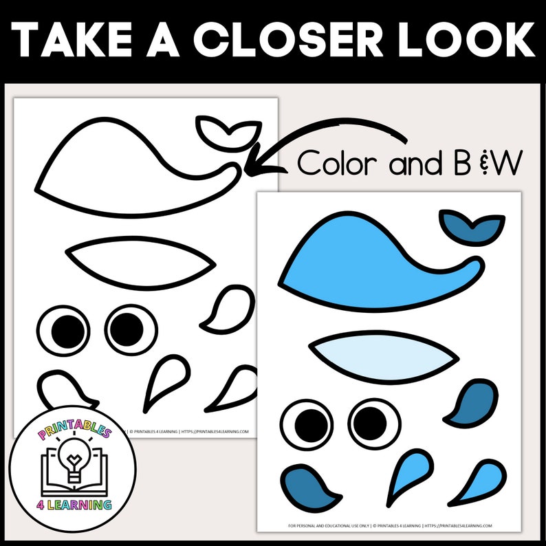 Printable Whale Cut and Paste Craft - Instant Digital Download - Etsy