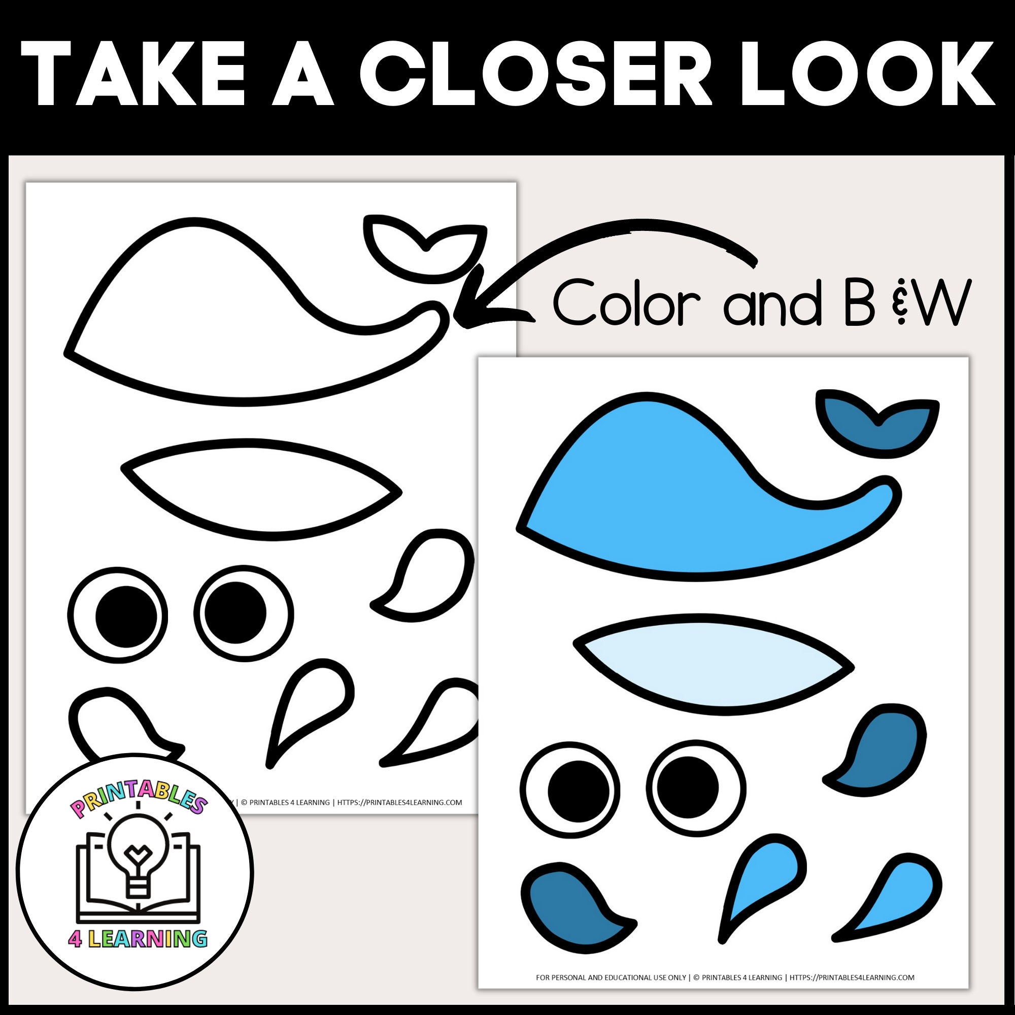 Printable Whale Cut and Paste Craft - Instant Digital Download - Etsy