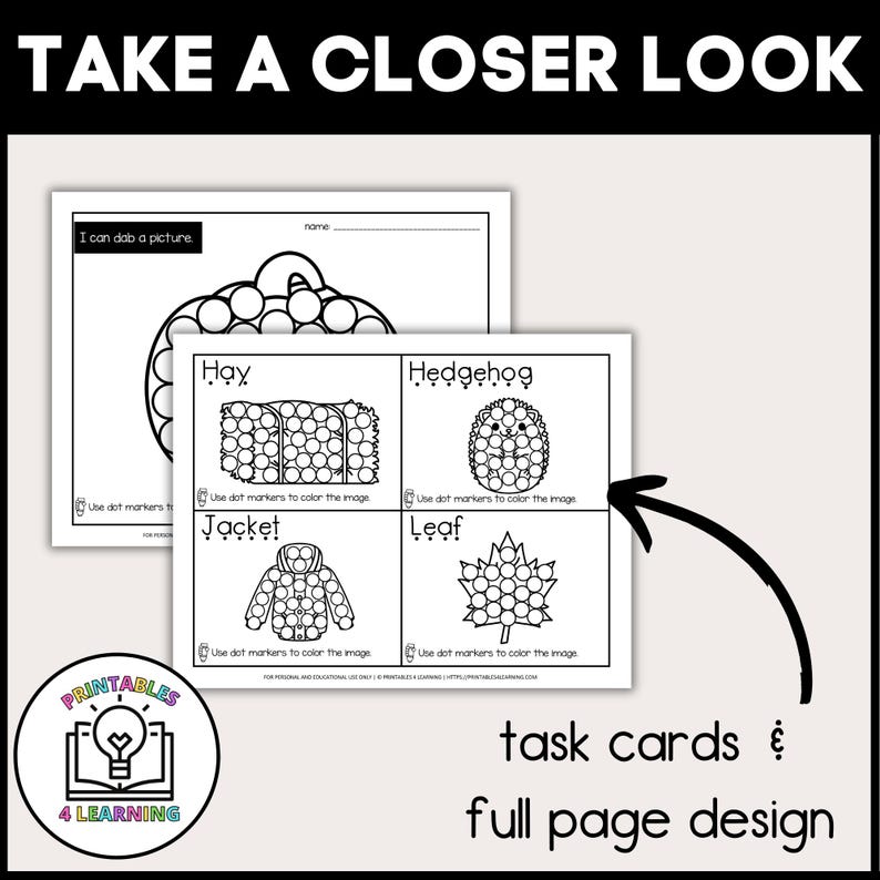 Fall Dot Marker Printables Task Cards and Full-page Activities - Etsy