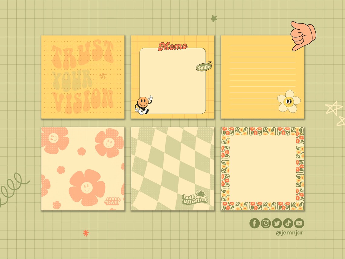 Printable Stationery, Retro Memo Sheets, Funky Memo Pads, Groovy ...