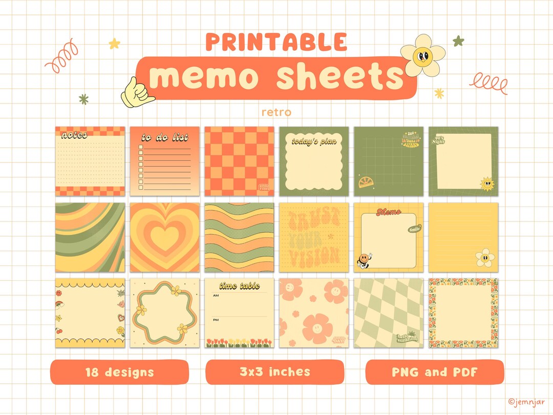 Printable Stationery, Retro Memo Sheets, Funky Memo Pads, Groovy ...