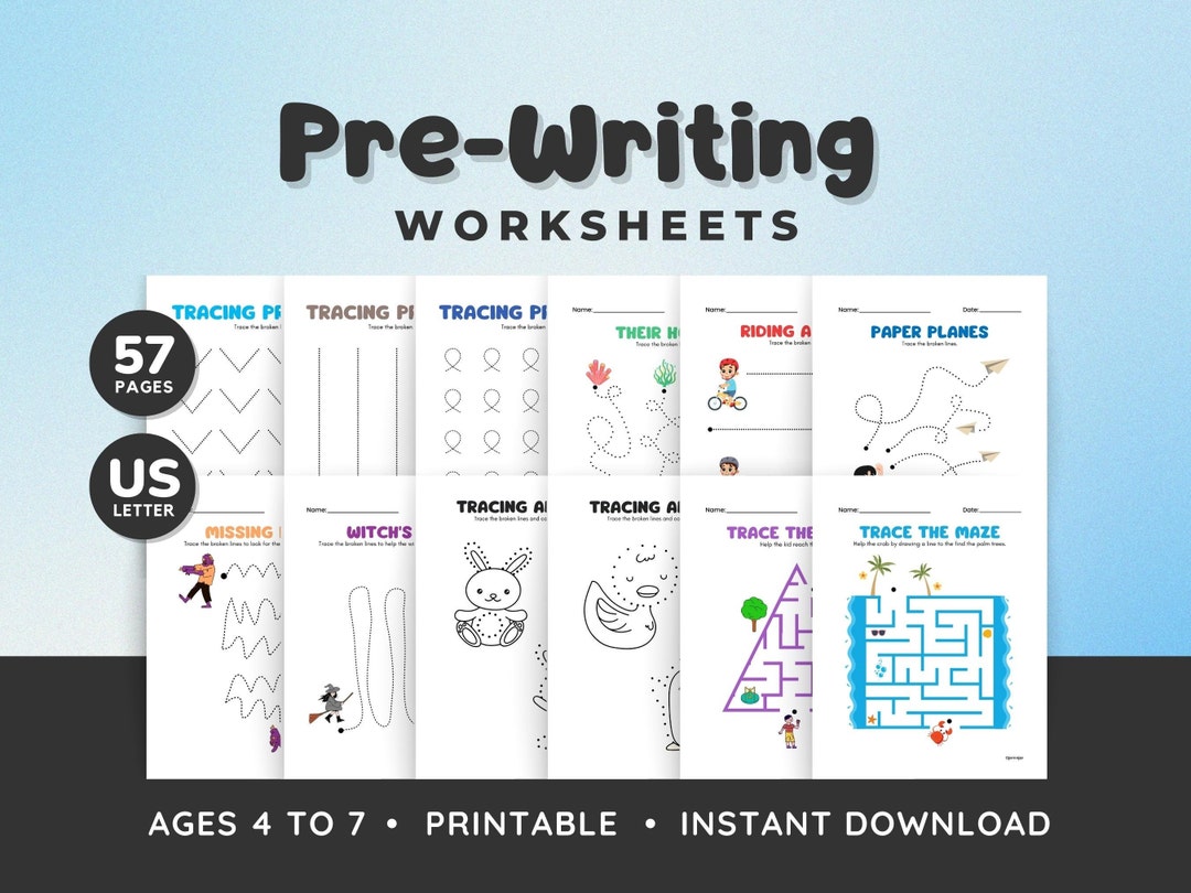 Printable Kindergarten & Preschool Pre-writing Worksheets - Etsy