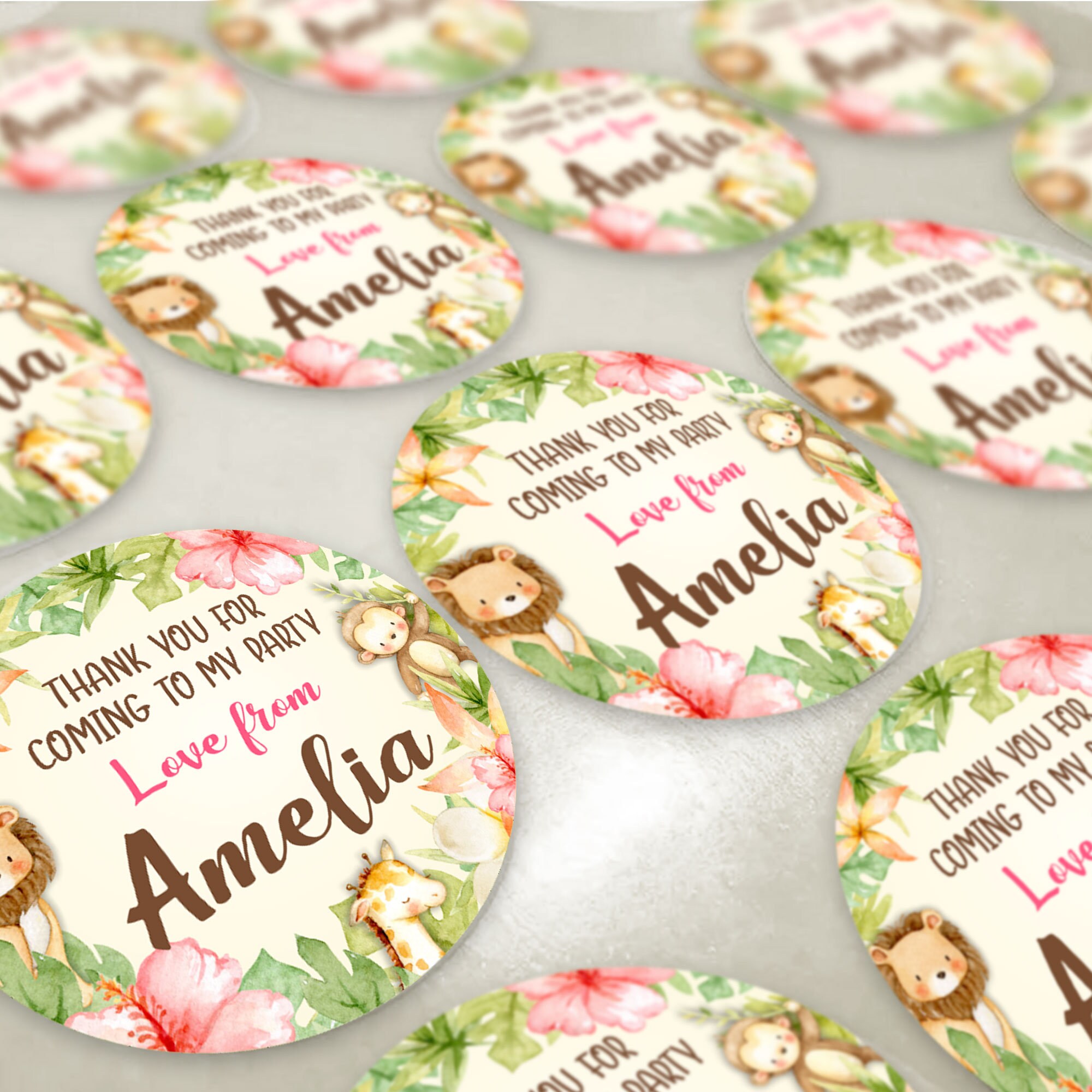 24 Safari Themed Favor Tags Baby Shower, Cone Favor, Circle Sticker ...