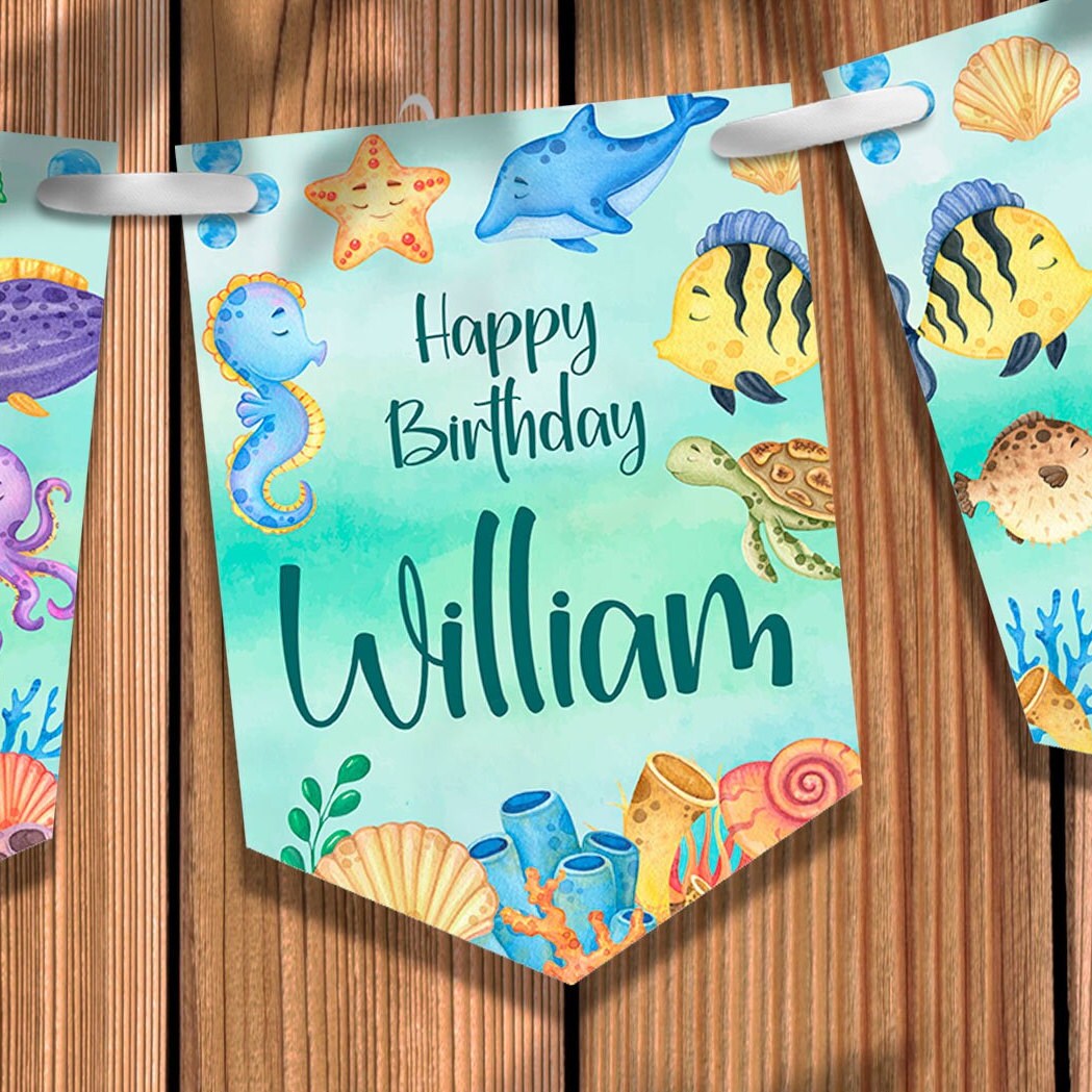 Ocean Themed Birthday Bunting Sea Animals Party Banner - Etsy