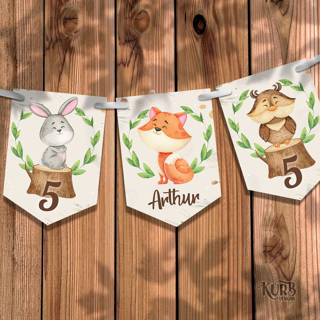 Woodland Forest Animals Personalised Party Banner Wild Life Bunting ...