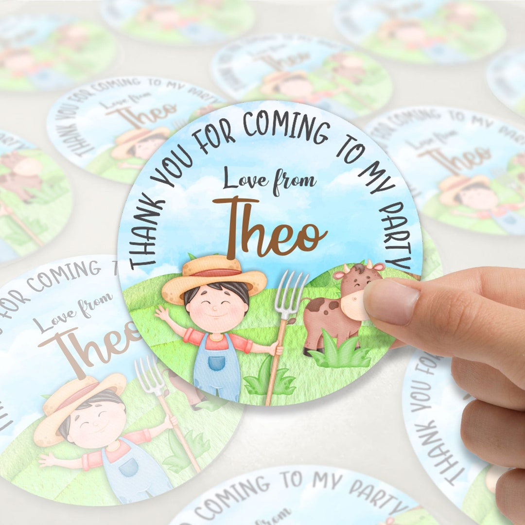 24 Farm Themed Birthday Stickers, Favor Tags Baby Shower, Cone Favor ...