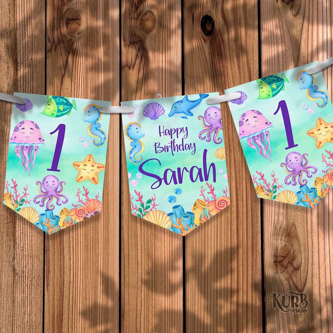 Sealife Party Banner for Girls Under the Sea Birthday Bunting Ocean ...