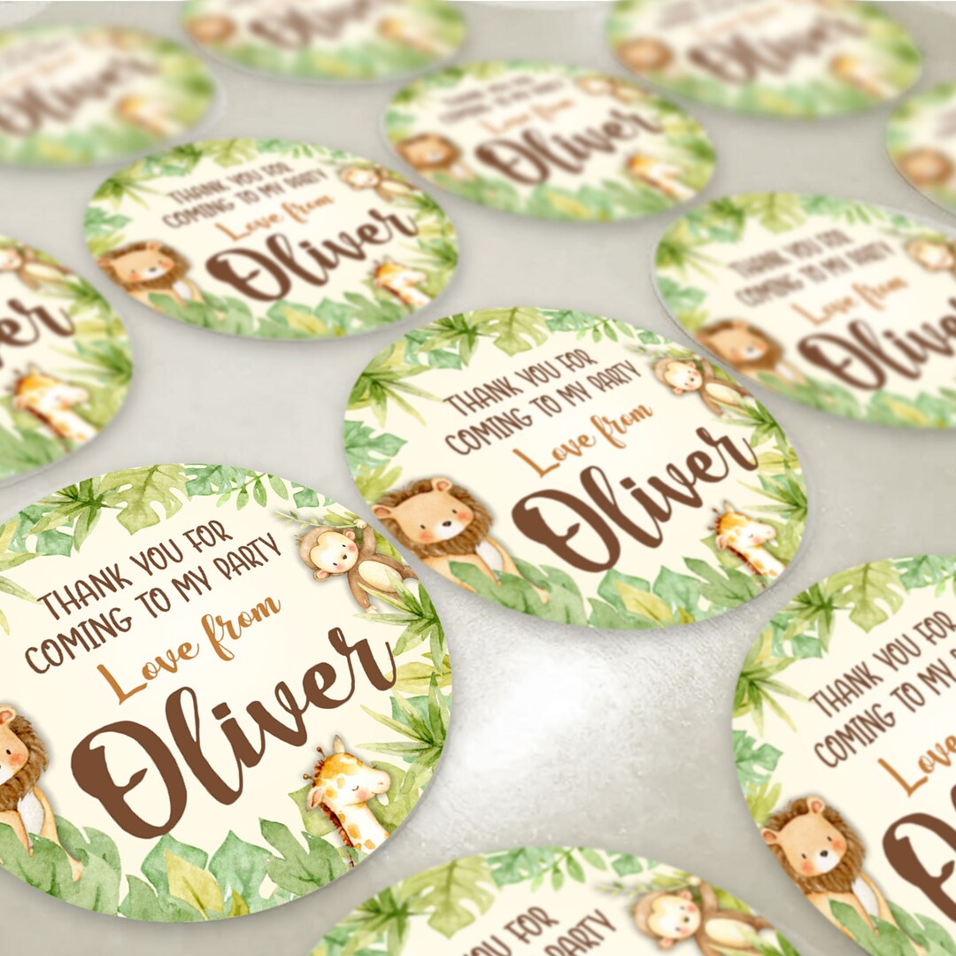 24 Safari Themed Favor Tags Baby Shower, Cone Favor, Circle Sticker ...